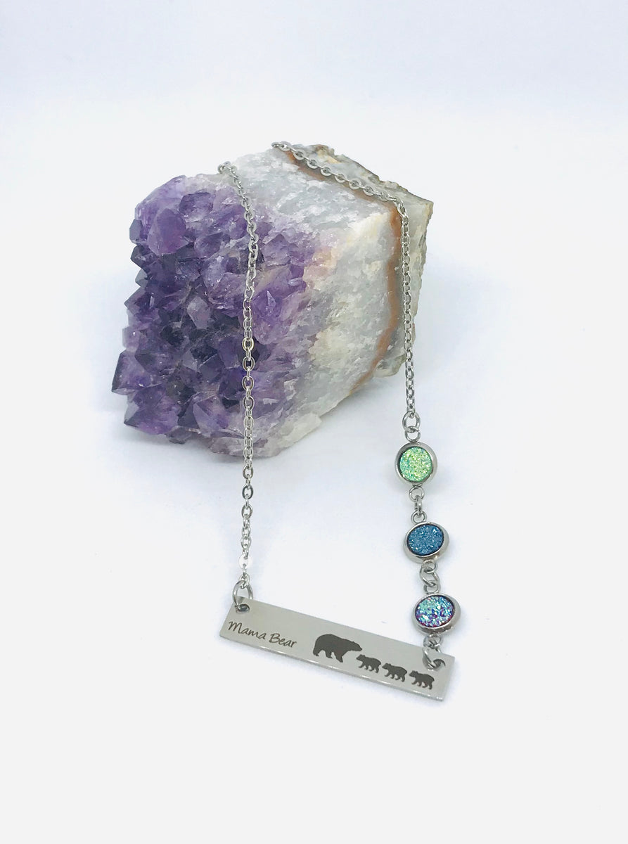 Mama Bear Birthstone Necklace with Three Cubs (Stainless Steel) – Corso ...